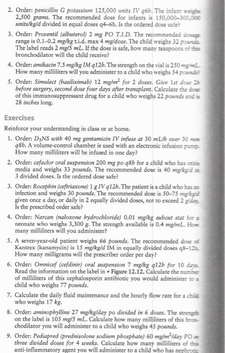 Solved 2. Order: penicillin G potassium 125,000 tmits IV | Chegg.com