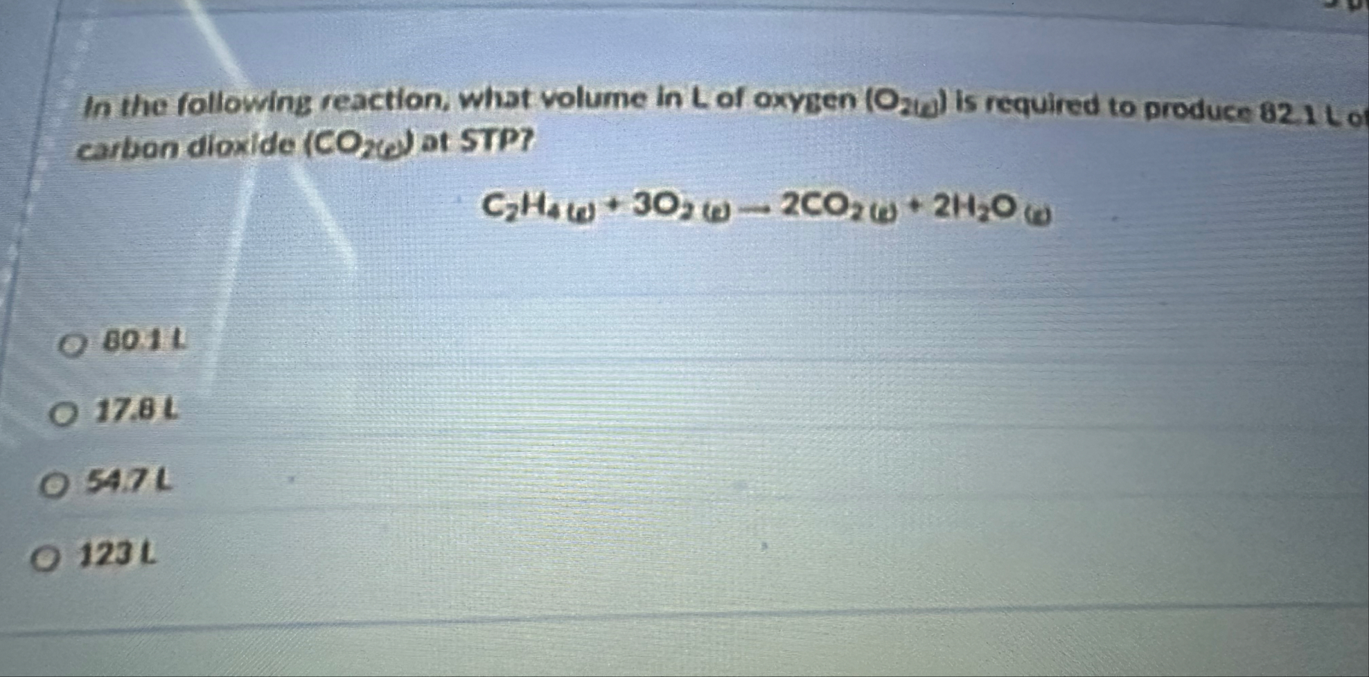 Solved In the following reaction, what volume in L of oxygen | Chegg.com