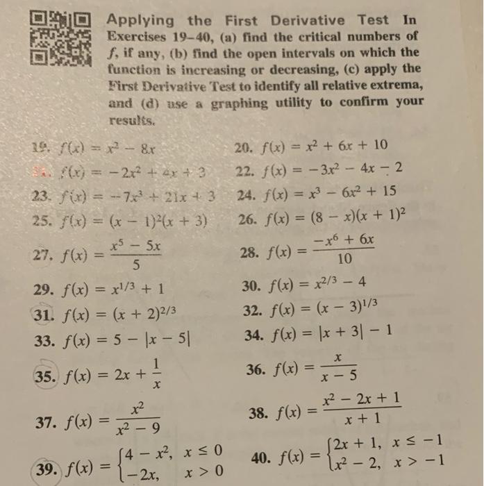Solved Applying the First Derivative Test In Exercises | Chegg.com