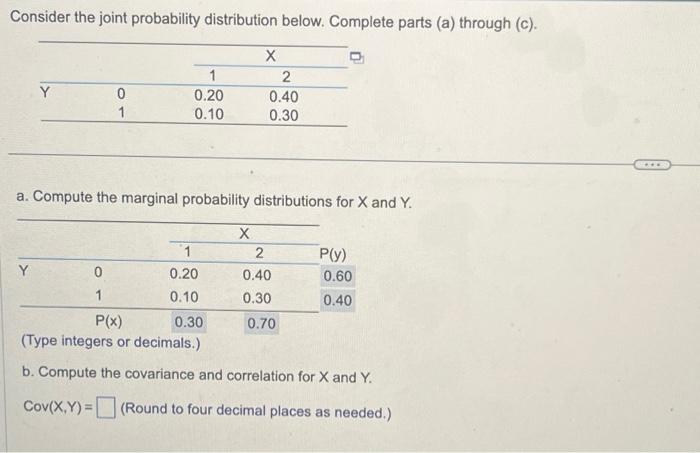 Solved Consider the joint probability distribution below. | Chegg.com