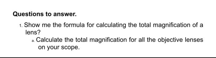 Solved Questions to answer. 1. Show me the formula for | Chegg.com