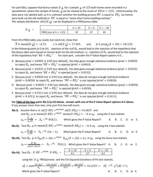 Solved For part 9(e), suppose that bonus values X:s for a | Chegg.com