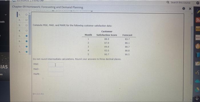 Solved Compute MSE, MAD, and MrpE for the following customer | Chegg.com