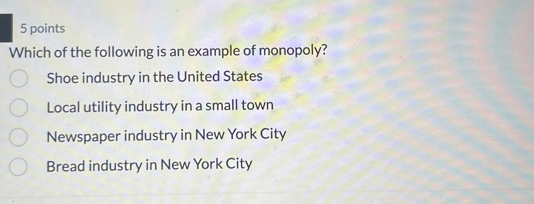 Solved 5 ﻿pointsWhich of the following is an example of | Chegg.com
