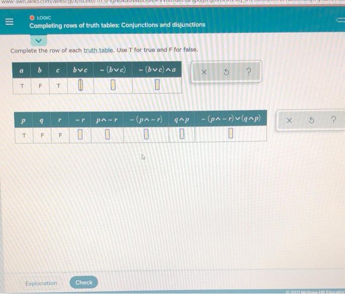 Solved www.awnacks.com LOGIC Completing rows of truth | Chegg.com