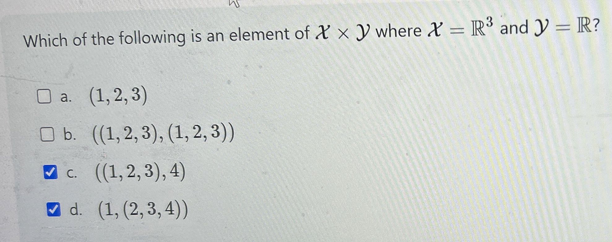 Solved Which of the following is an element of x×Y ﻿where | Chegg.com