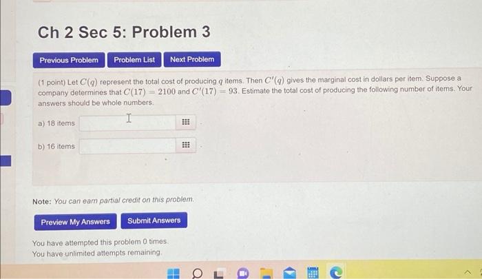 Solved (1 point) Let C(q) represent the total cost of | Chegg.com