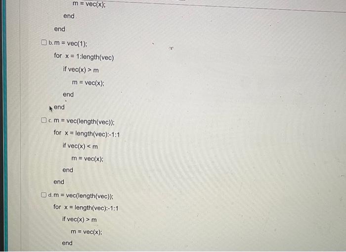 Solved Question 7 Which of the following MATLAB code | Chegg.com
