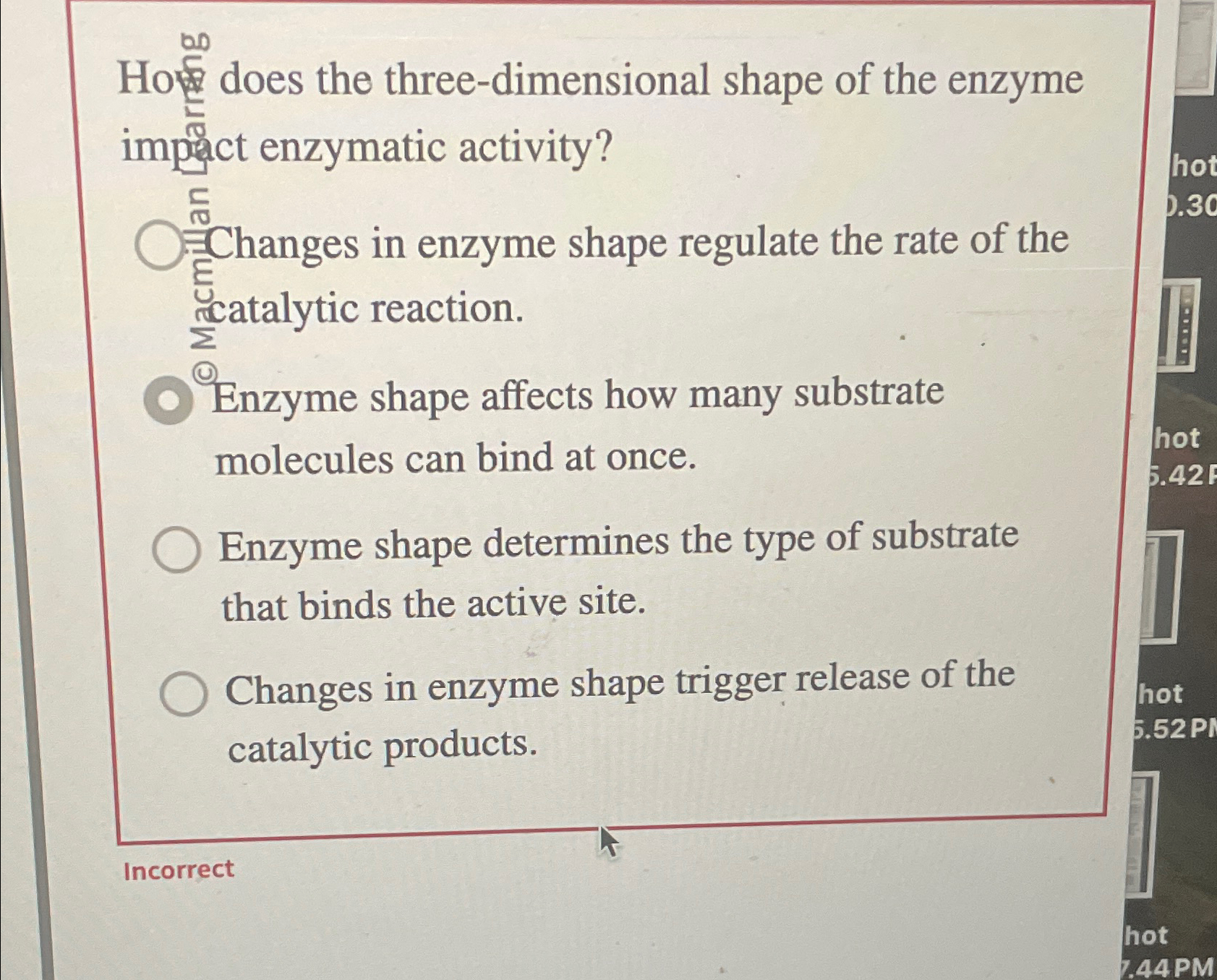 Solved Ho does the three-dimensional shape of the enzyme | Chegg.com