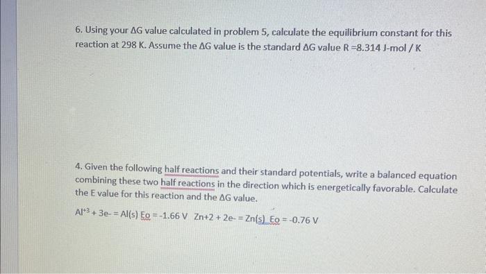 6. Using your G value calculated in problem 5 , | Chegg.com