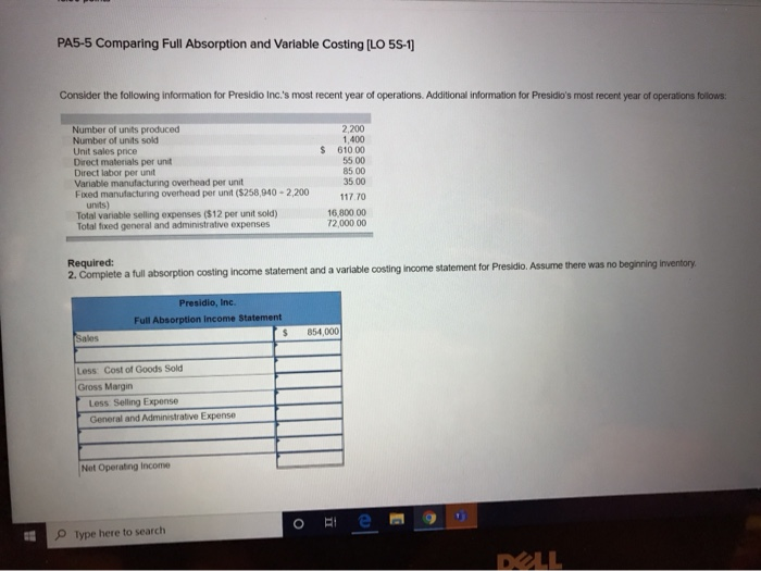 Solved PA5-5 Comparing Full Absorption and Variable Costing | Chegg.com