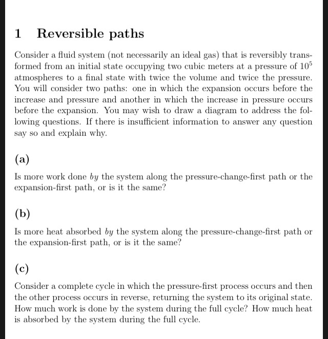 Solved 1 Reversible paths Consider a fluid system (not | Chegg.com