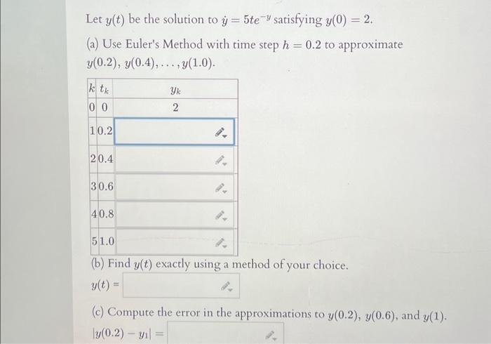 Solved Let y(t) be the solution to y = 5te satisfying y(0) = | Chegg.com