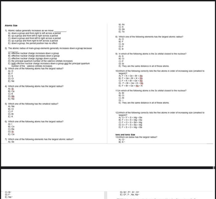 Solved 1). Acric tadius generaly increases as we move A) | Chegg.com