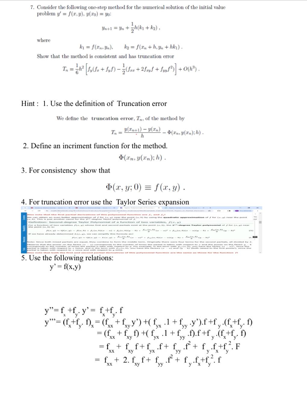 Solved For truncation error use the Taylor Series | Chegg.com