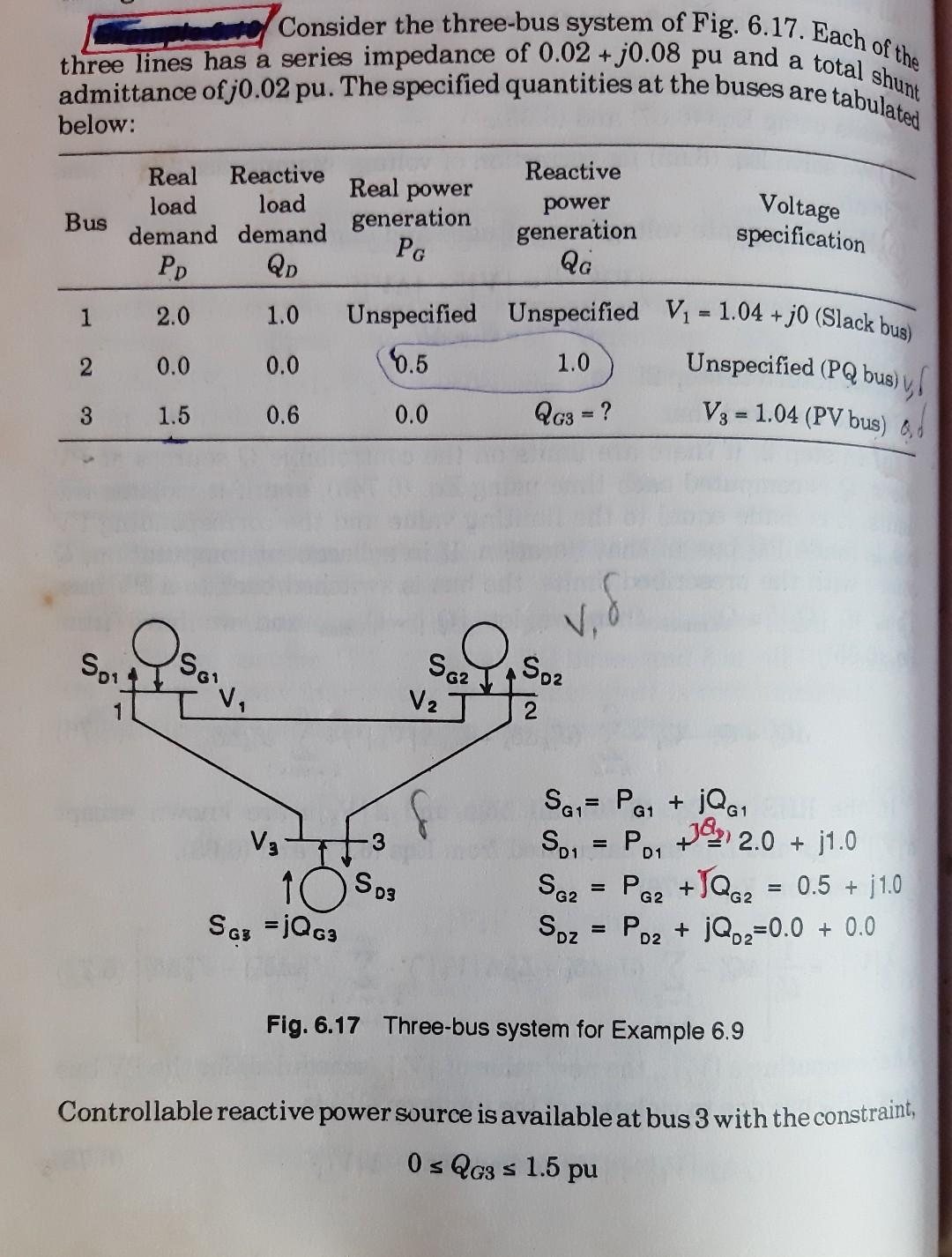 Solved Consider the three-bus system of Fig. 6.17. Each of | Chegg.com