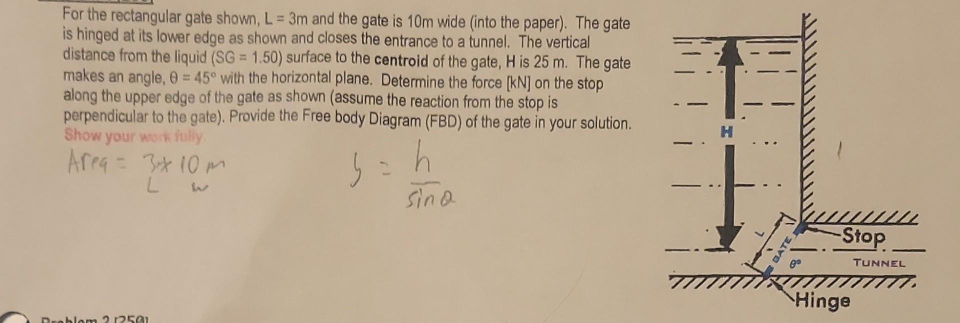 Solved For the rectangular gate shown, L=3m and the gate is | Chegg.com