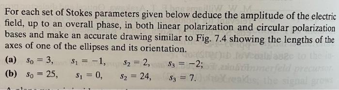 Solved For each set of Stokes parameters given below deduce | Chegg.com