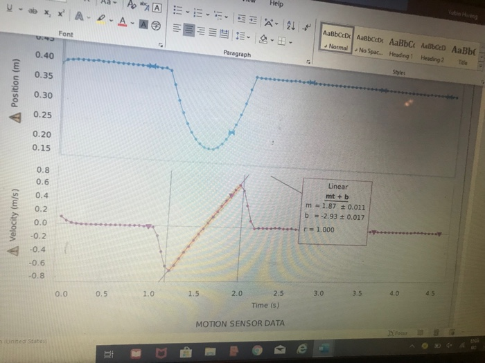 DATA TABLE – MOTION SENSOR GRAPh Track angle 10 | Chegg.com