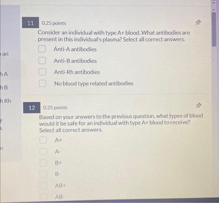 Solved 10.25 points Consider an individual with type A+ | Chegg.com