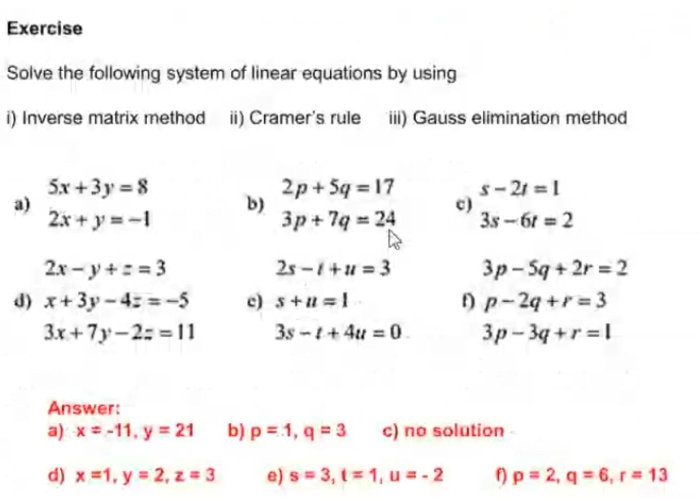 Solved Exercise Solve the following system of linear | Chegg.com