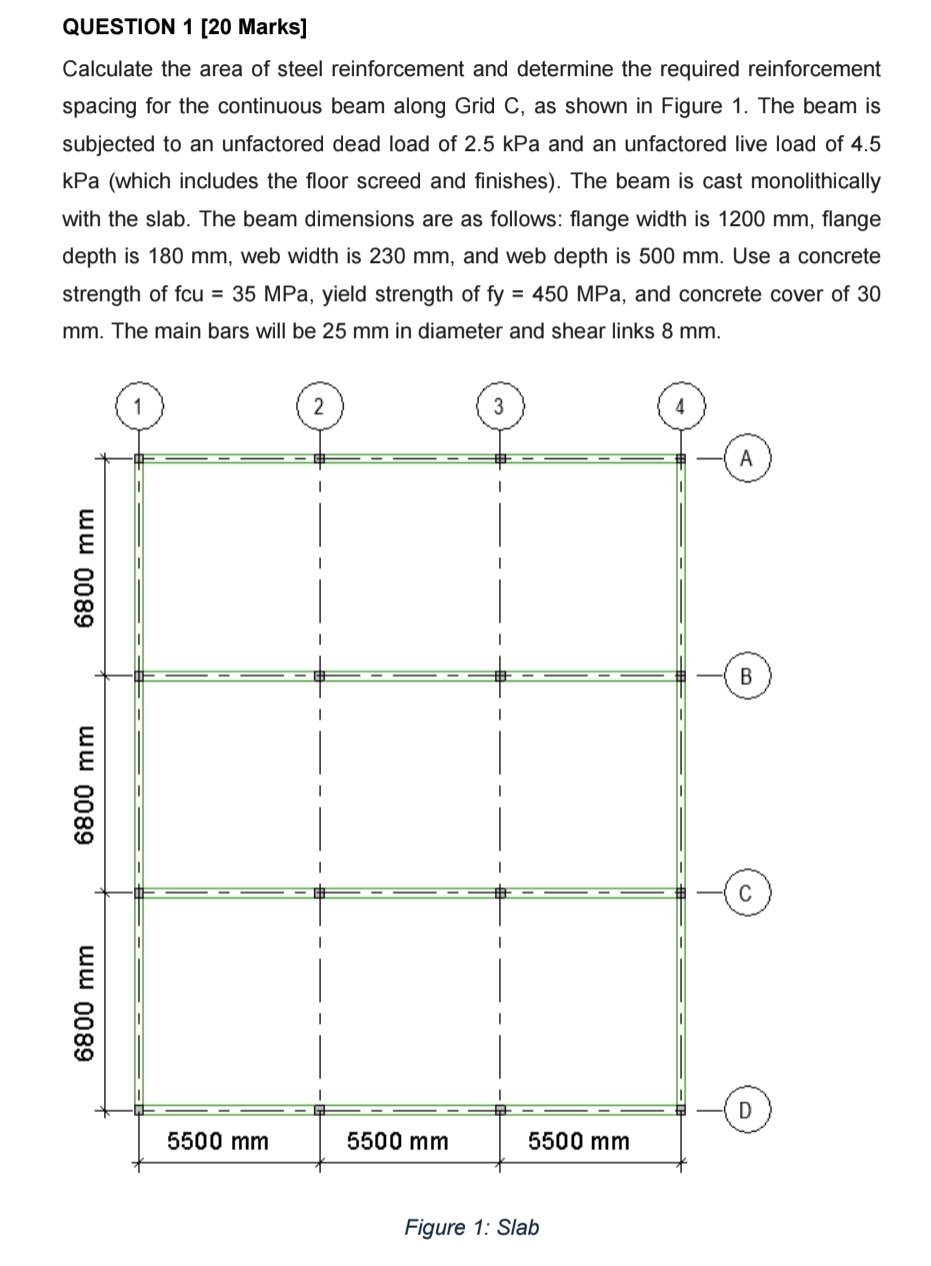 QUESTION 1 [20 ﻿Marks]Calculate the area of steel | Chegg.com