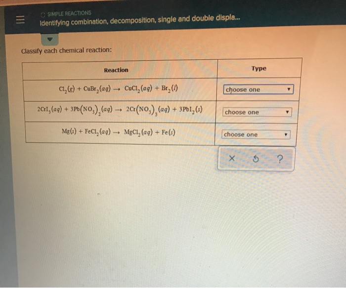 Solved O SIMPLE REACTIONS Identifying combination, | Chegg.com