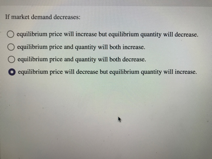 Solved If market demand decreases: equilibrium price will | Chegg.com