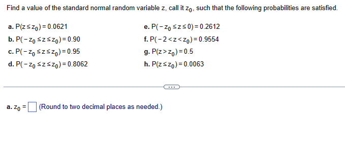 Solved Find a value of the standard normal random variable | Chegg.com
