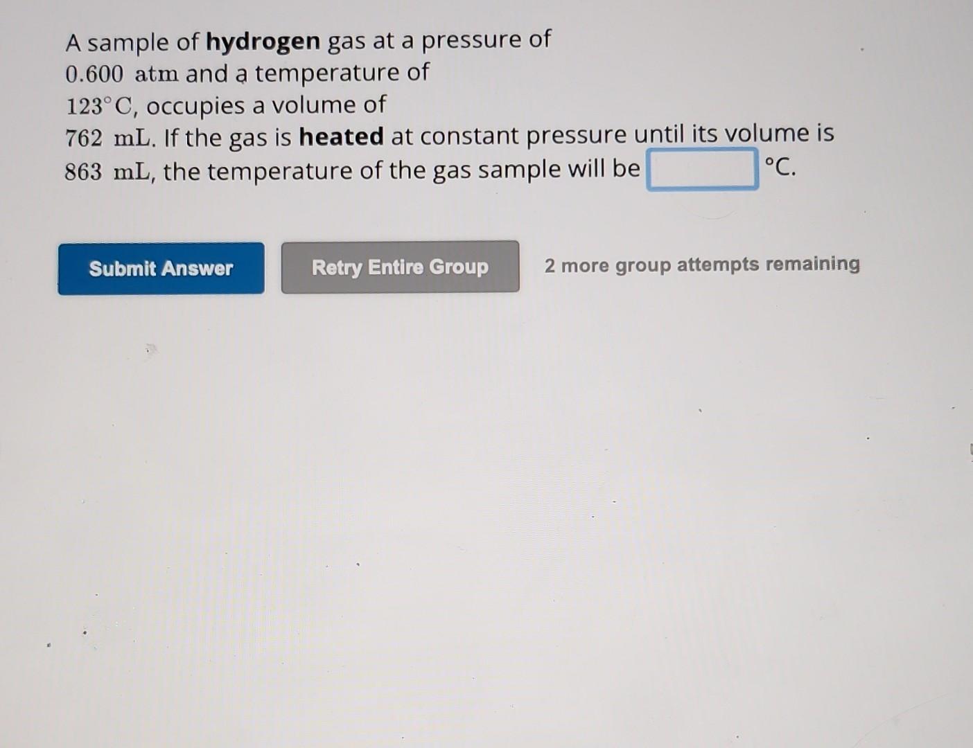 Solved A sample of hydrogen gas at a pressure of 0.600 atm | Chegg.com