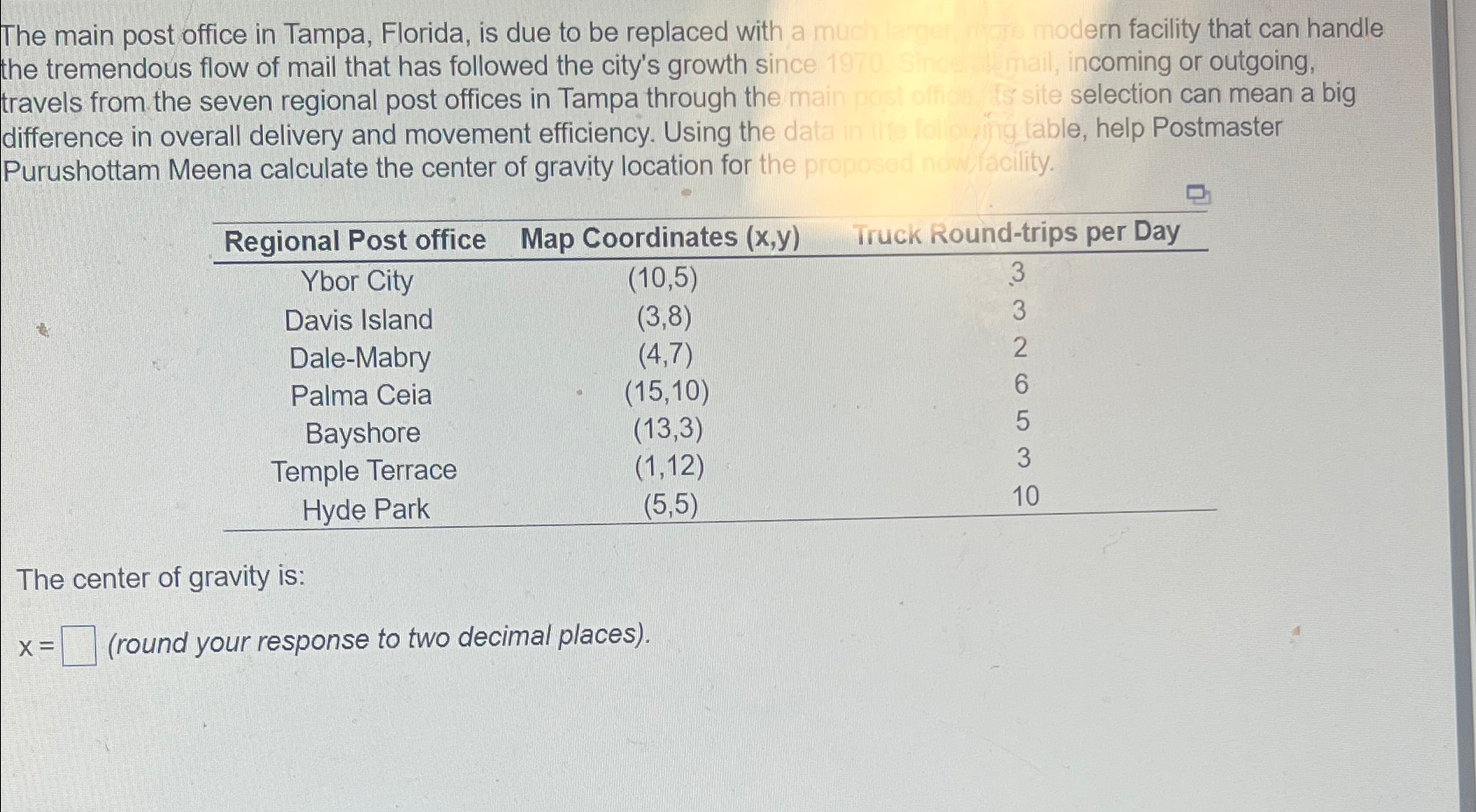 Solved The main post office in Tampa, Florida, is due to be | Chegg.com
