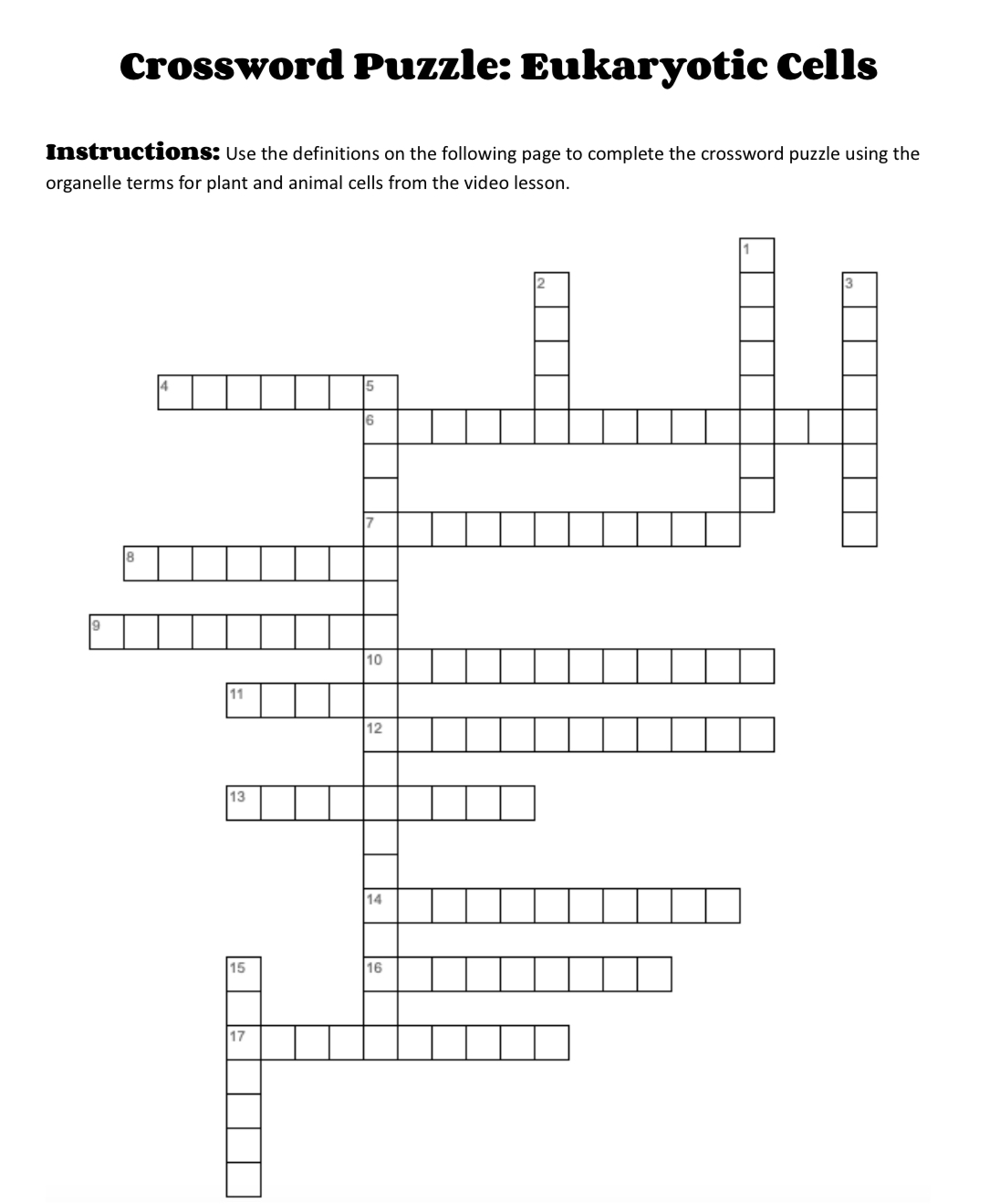 Solved Crossword Puzzle: Eukaryotic CellsInstructions: Use | Chegg.com