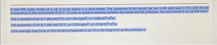 Solved A One-fifth scale model of a car is to be tested in a | Chegg.com