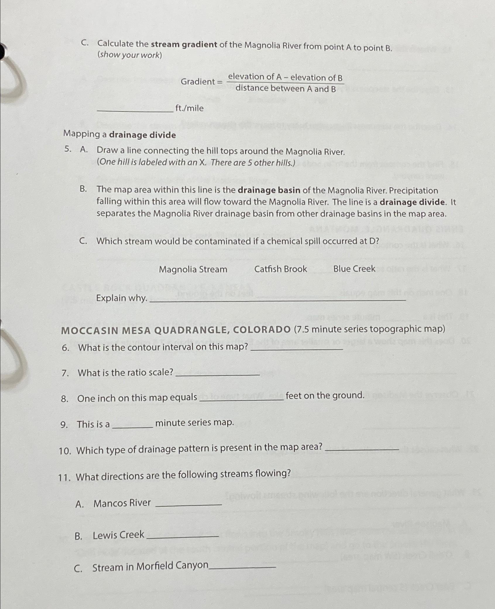 Solved C. ﻿Calculate the stream gradient of the Magnolia | Chegg.com