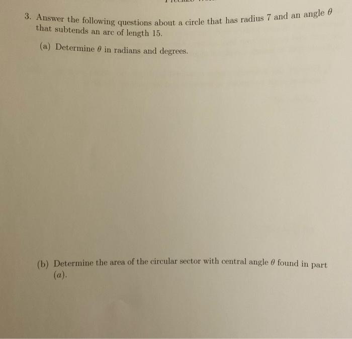 Solved 3. Answer the following questions about a circle that | Chegg.com