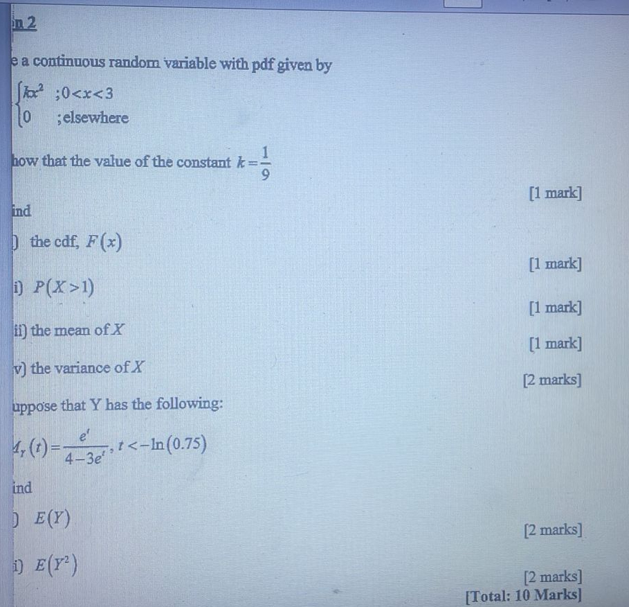 Solved ln2e continuous random variable with pdf given | Chegg.com