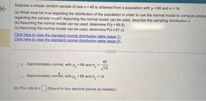 Solved Suppose a simple random sample of size n=40 is | Chegg.com