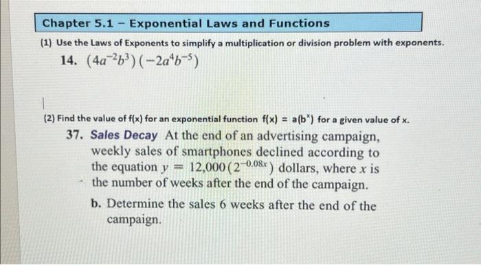 Solved Chapter 5.1 - Exponential Laws and Functions (1) Use | Chegg.com
