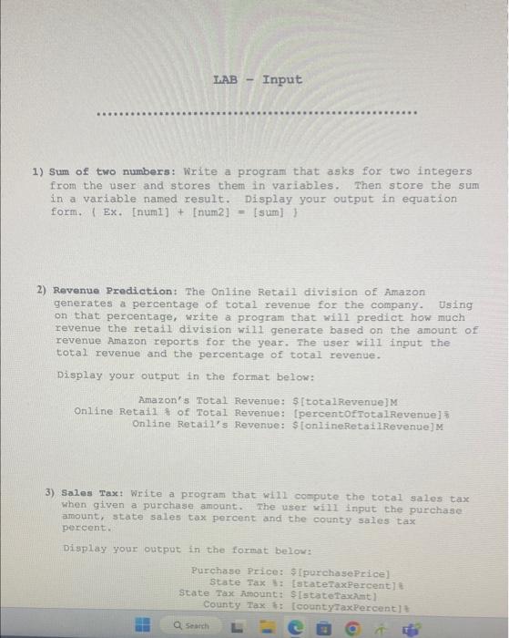 Solved 1 Sum Of Two Numbers Write A Program That Asks For
