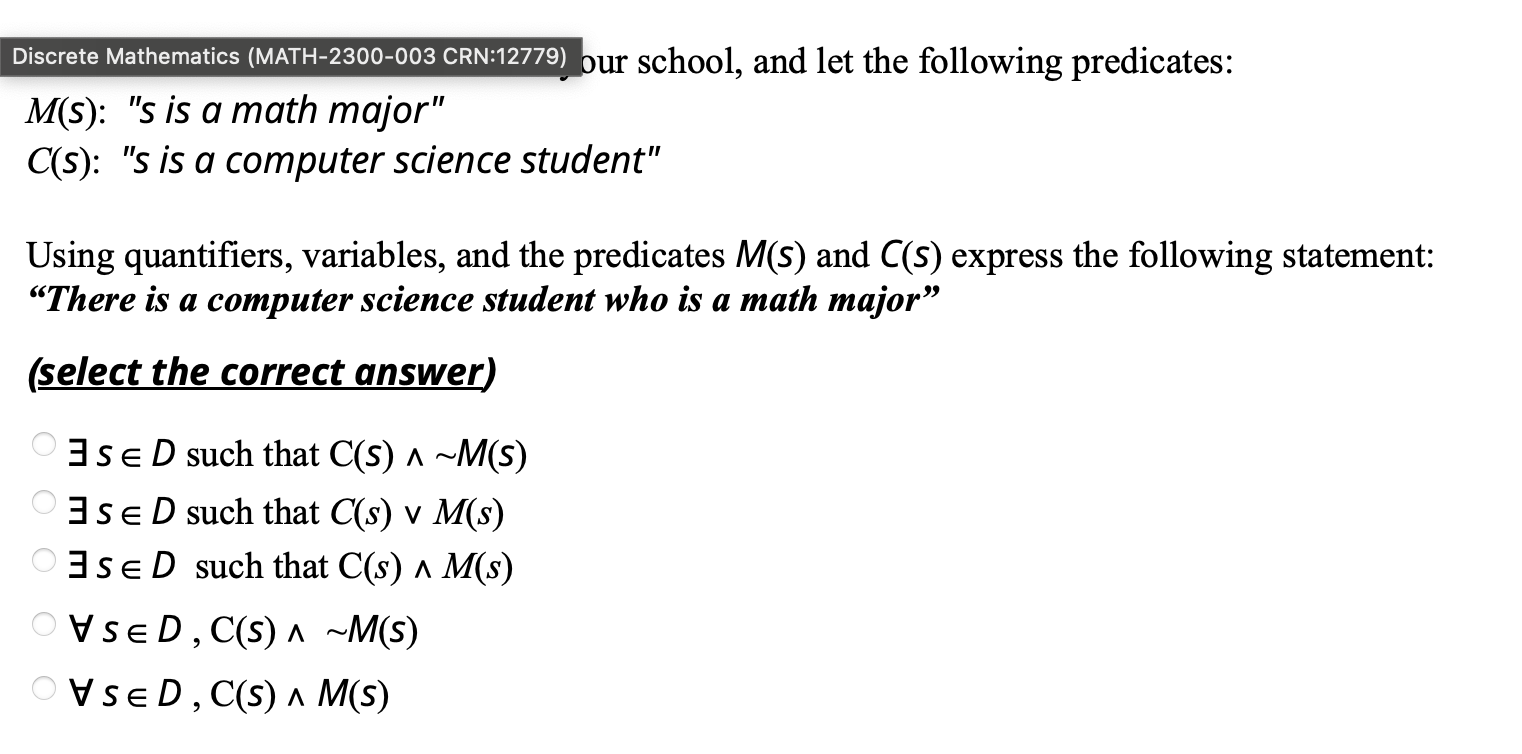 Solved Discrete Mathematics (MATH-2300-003 ﻿CRN:12779) ﻿our | Chegg.com
