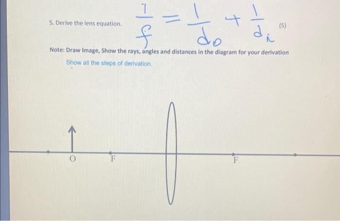 Solved 5. Derive the lens equation. (5) Note: Draw Image, | Chegg.com