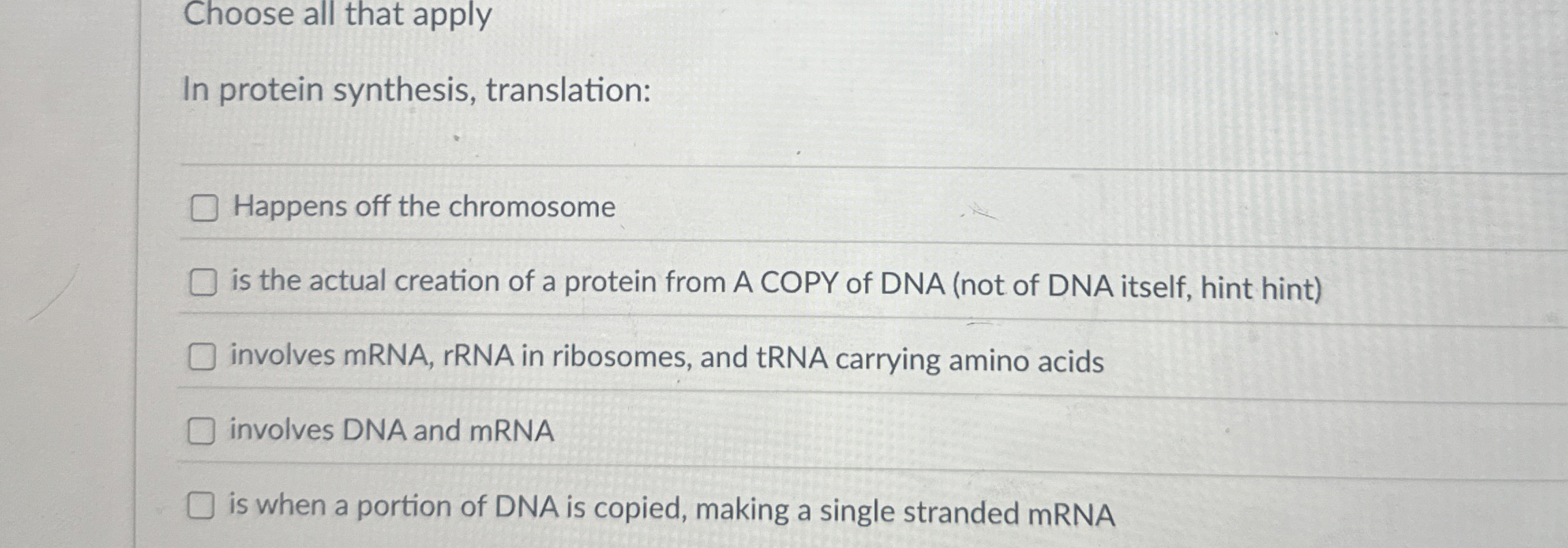 Solved Choose all that applyIn protein synthesis, | Chegg.com
