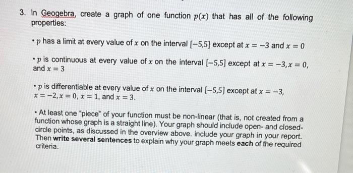 Solved 3. In Geogebra, create a graph of one function p(x) | Chegg.com