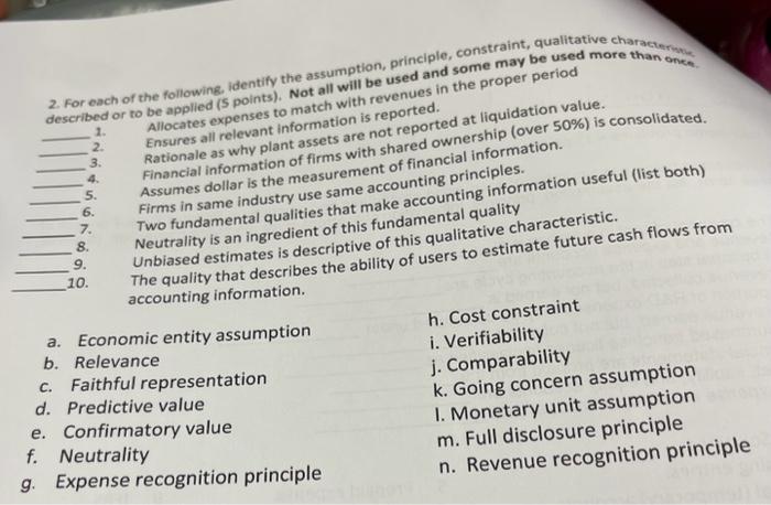 Solved 2. For each of the following, identify the | Chegg.com