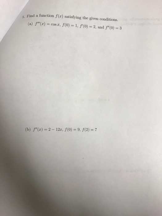 Solved Find a function f(x) satisfying the given conditions. | Chegg.com