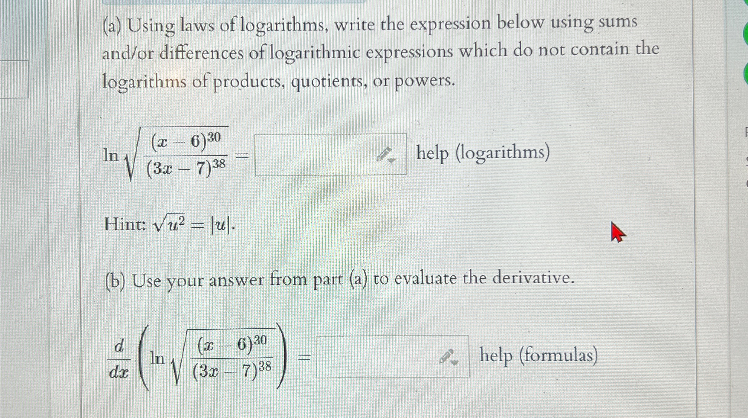 Solved (a) ﻿Using laws of logarithms, write the expression | Chegg.com