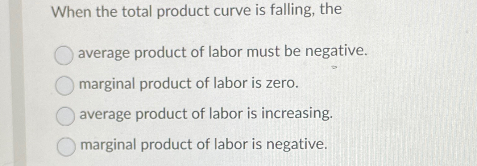 Solved When the total product curve is falling, the average | Chegg.com