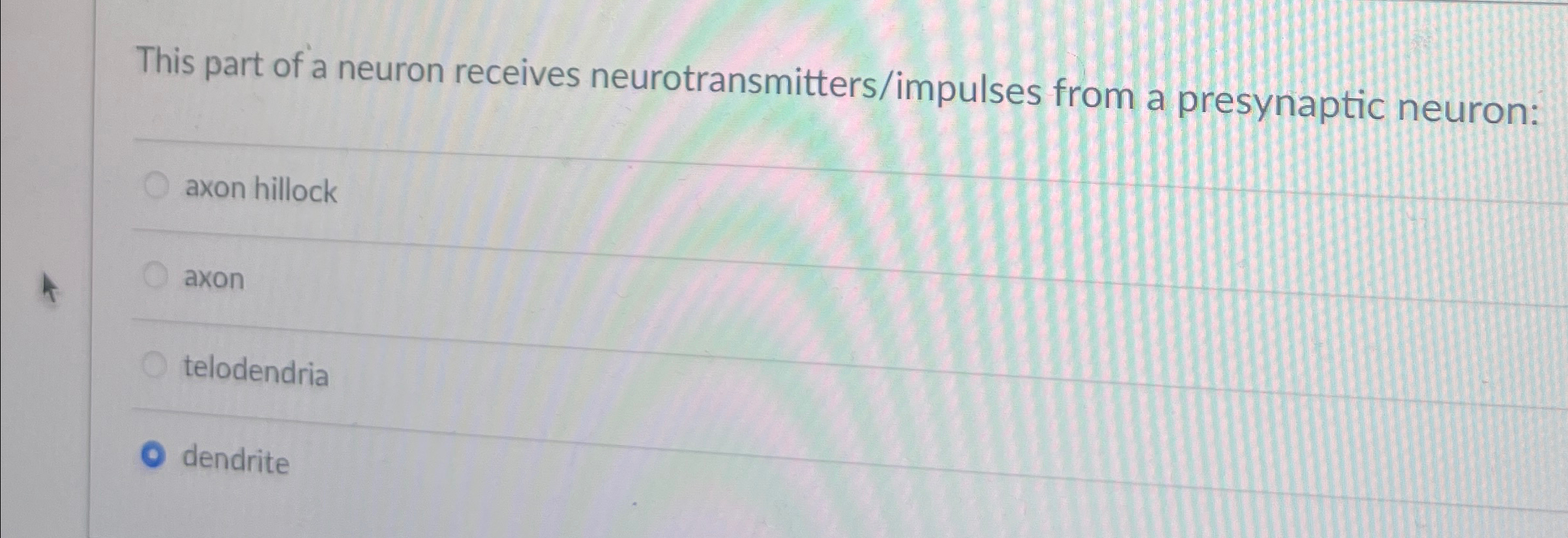 Solved This part of a neuron receives | Chegg.com