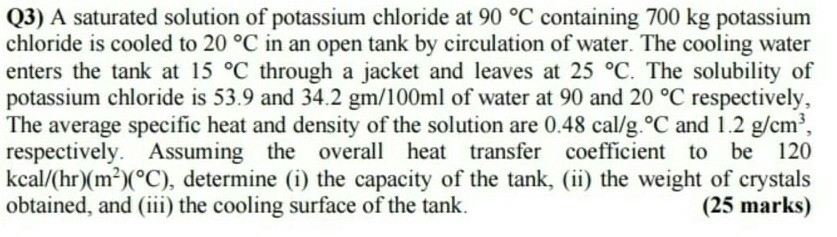 Solved (3) A saturated solution of potassium chloride at 90 | Chegg.com