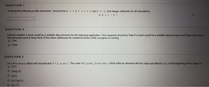 Solved QUESTION 1 Evaluate the following postfix expression. | Chegg.com